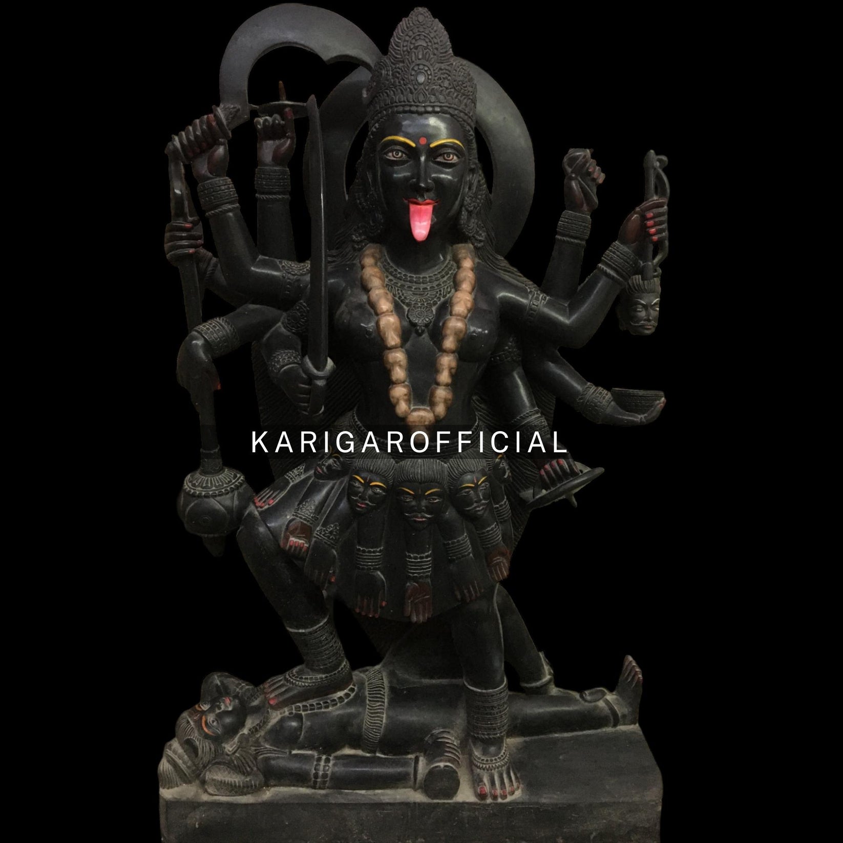 Black Marble Kali Statue with 10 Arms Standing on Corpse of Shiva 51 ...